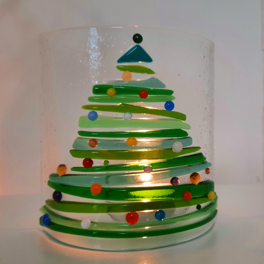 Green Christmas tree candle sconce with coloured decorations | King's ...