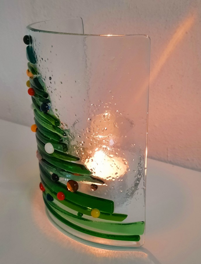 Green Christmas tree candle sconce with coloured decorations | King's ...