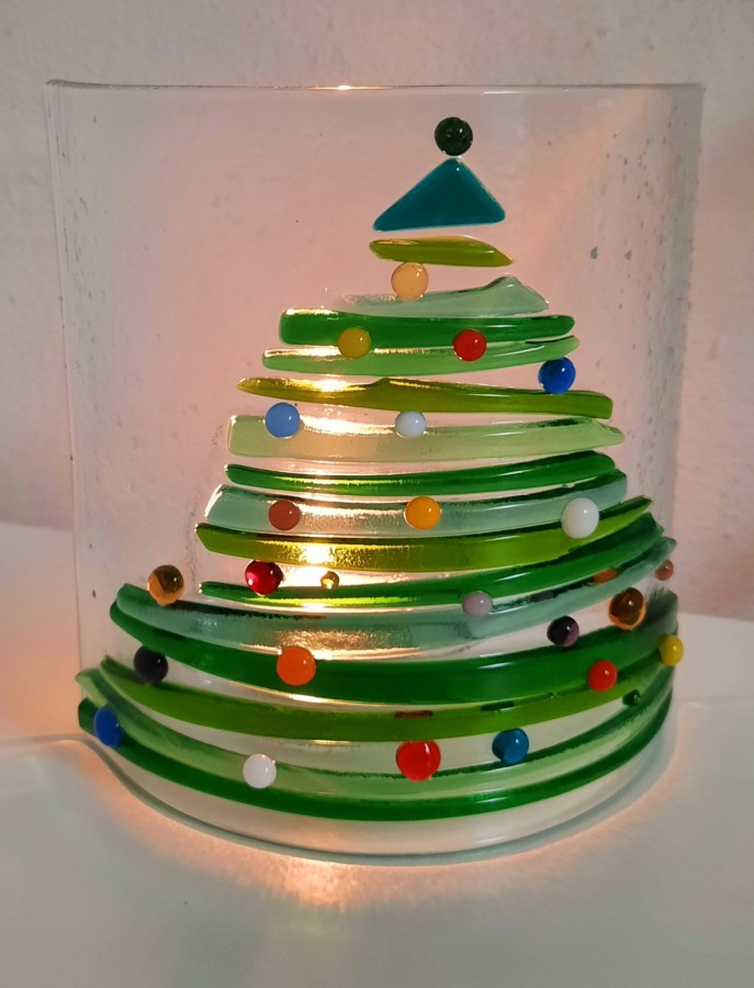 Green Christmas tree candle sconce with coloured decorations | King's ...