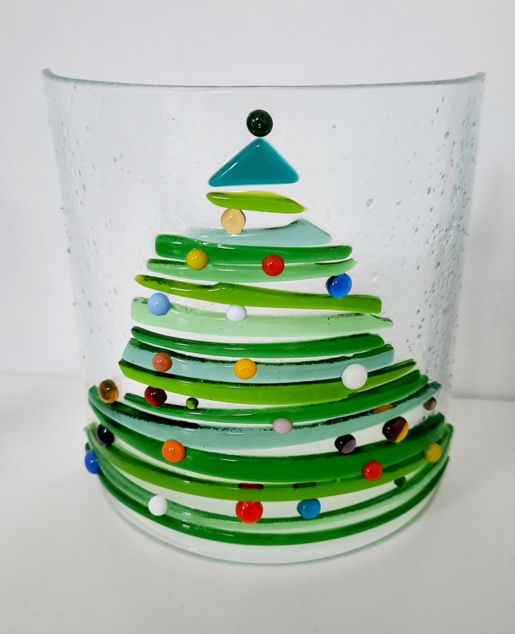 Green Christmas tree candle sconce with coloured decorations | King's ...